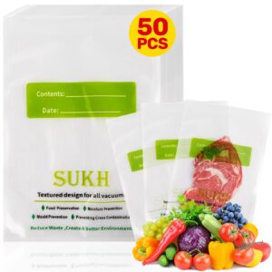 sukh 50pcs food vacuum bags - vacuum seal bags for food,food sealer bags,sealer bags,food saver vacuum bags,food saver bag,bpa free precut bags for vac storage, meal prep and sous vide 6.7x9.84 inch