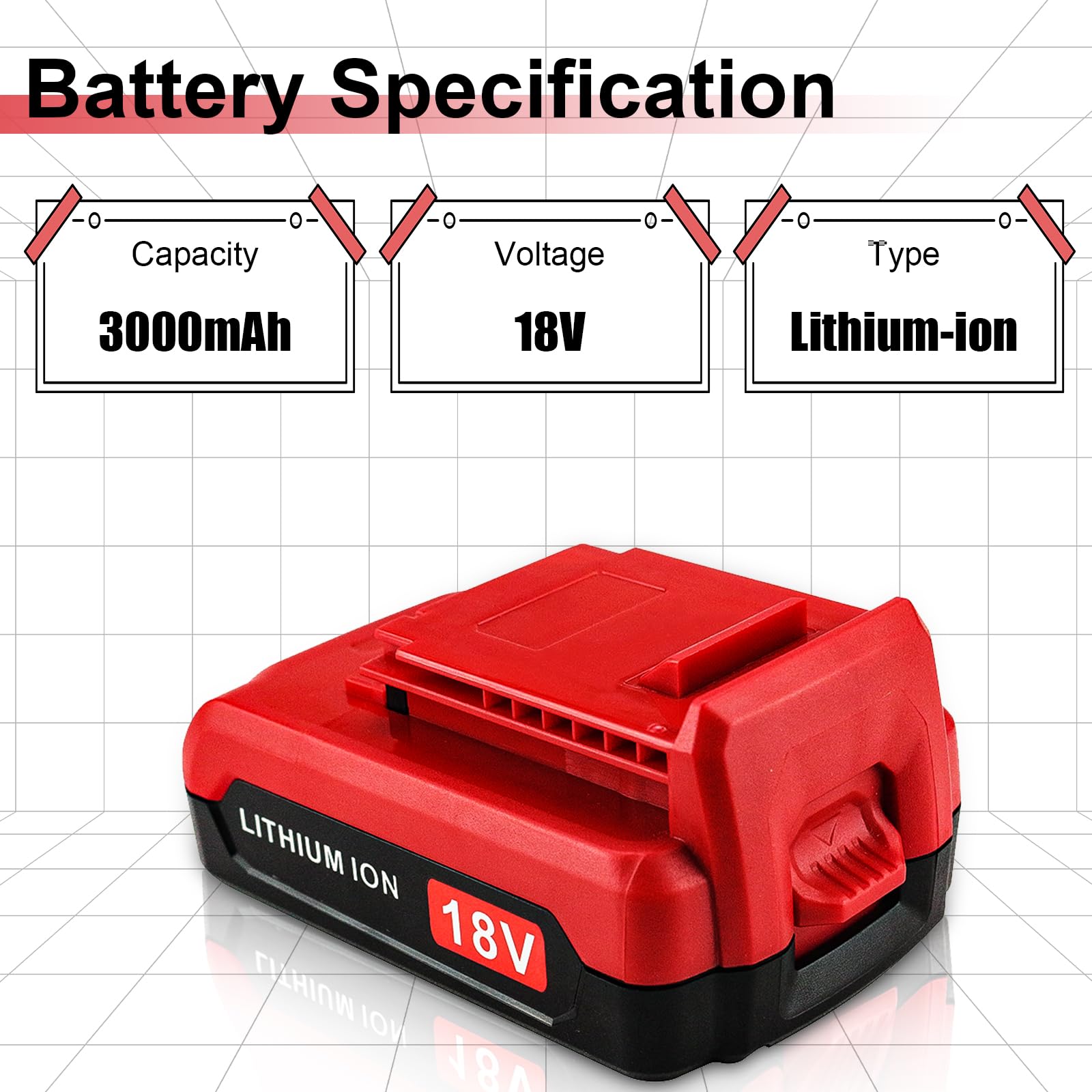 3.0Ah 18 Volt Replacement for Porter Cable 18V Battery Lithium PC18BLX PC18BLEX PC18BL PC18B PC18B-2 PCC489N PCXMVC Compatible with Porter Cable 18 Volt Cordless Power Tools Batteries