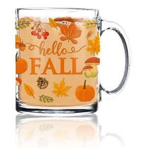 whaline fall glass coffee mugs with handle pumpkin maple leaf coffee cups autumn harvest drinking glasses beverage mugs for fall thanksgiving iced coffee soda cocktail whiskey tea water wine, 12oz