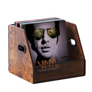 vondream vinyl record storage, vinyl record box case crate, vinyl record album holder, desktop metal & wooden lp record crate, holds up to 60 records