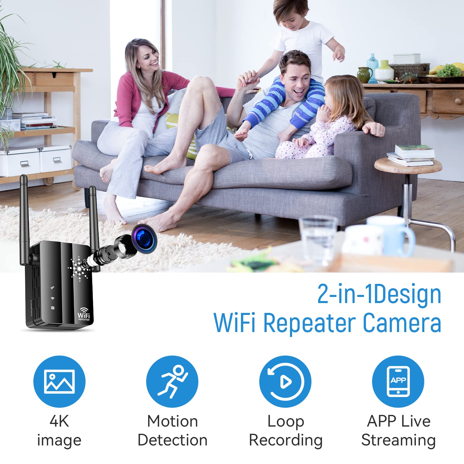 Laboom WiFi Dome Camera Detector with Built-in 2 High-Performance Hidden Wireless Repeater & IP Camera Chip, Security Camera with Motion Detection NOT Record Audio HD 1080P Security Surveillance