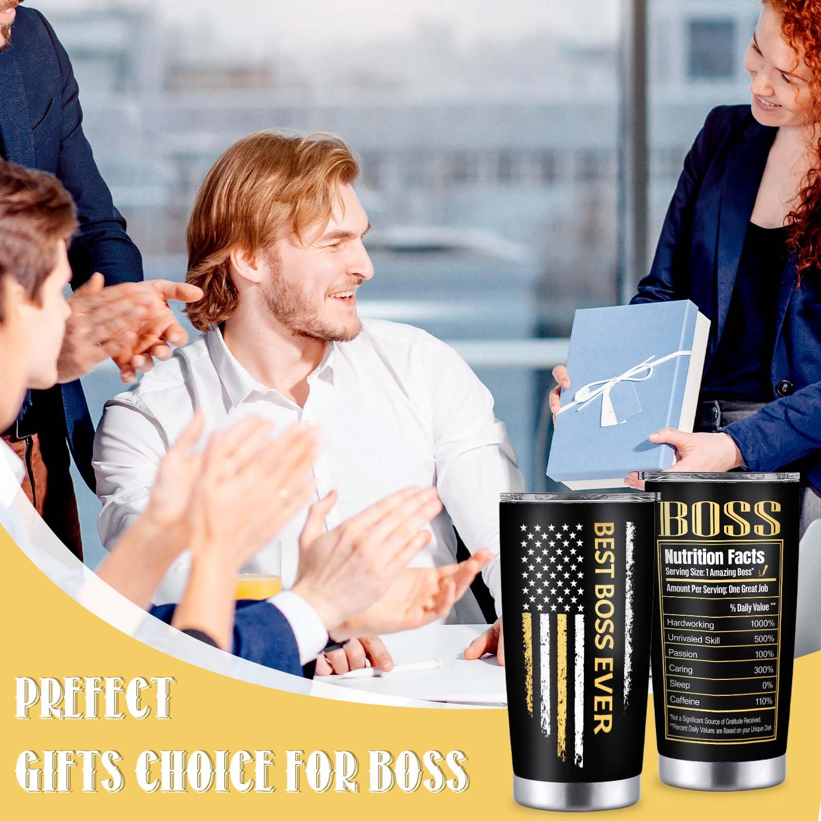 YILOWEMY Boss Gifts for Men, 20oz Insulated Tumbler Boss Day Gifts for Men, Best Boss Ever Gifts for Male Boss Christmas Birthday Appreciation Gifts, Boss Gifts Ideas Mug