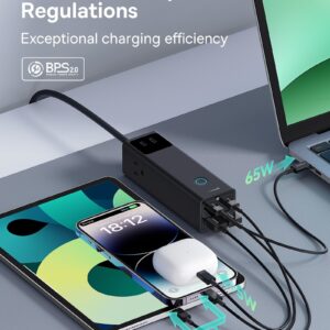 Baseus Charging Station 100W, 7-Port GaN USB C Charger Power Strip Surge Protector 1200J with 5ft Extension Cord, Fast Charging Desktop Outlet Extender for Laptop, MacBook, iPhone, Travel, Work