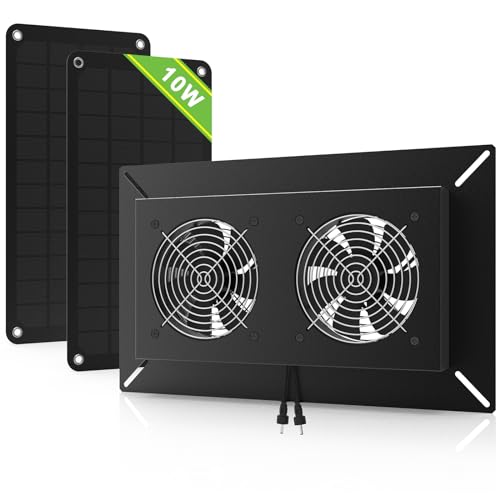 20W Solar Powered Dual Metal Shell Exhaust Fan Kit Waterproof and Plug & Play for Chicken Coops, Greenhouses, Sheds, Pet Houses, and Windows1