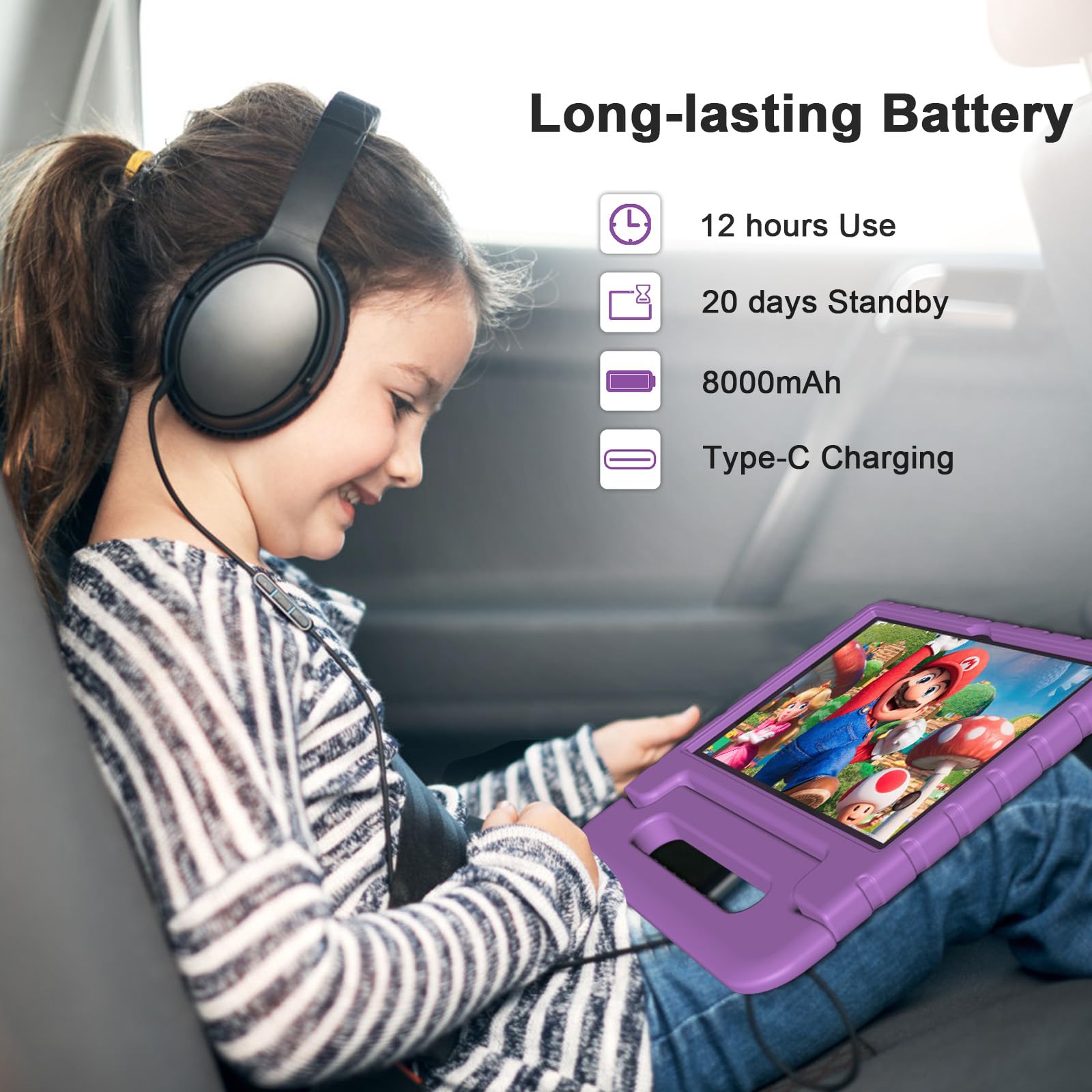 VNEIMQN Kids Tablet, 10.1 Inch Tablet for Kids, 4GB+64GB Android 13, 8-Core CPU, WiFi,12H Battery, Parental Control 1280 * 800 HD Display Cameras, Purple