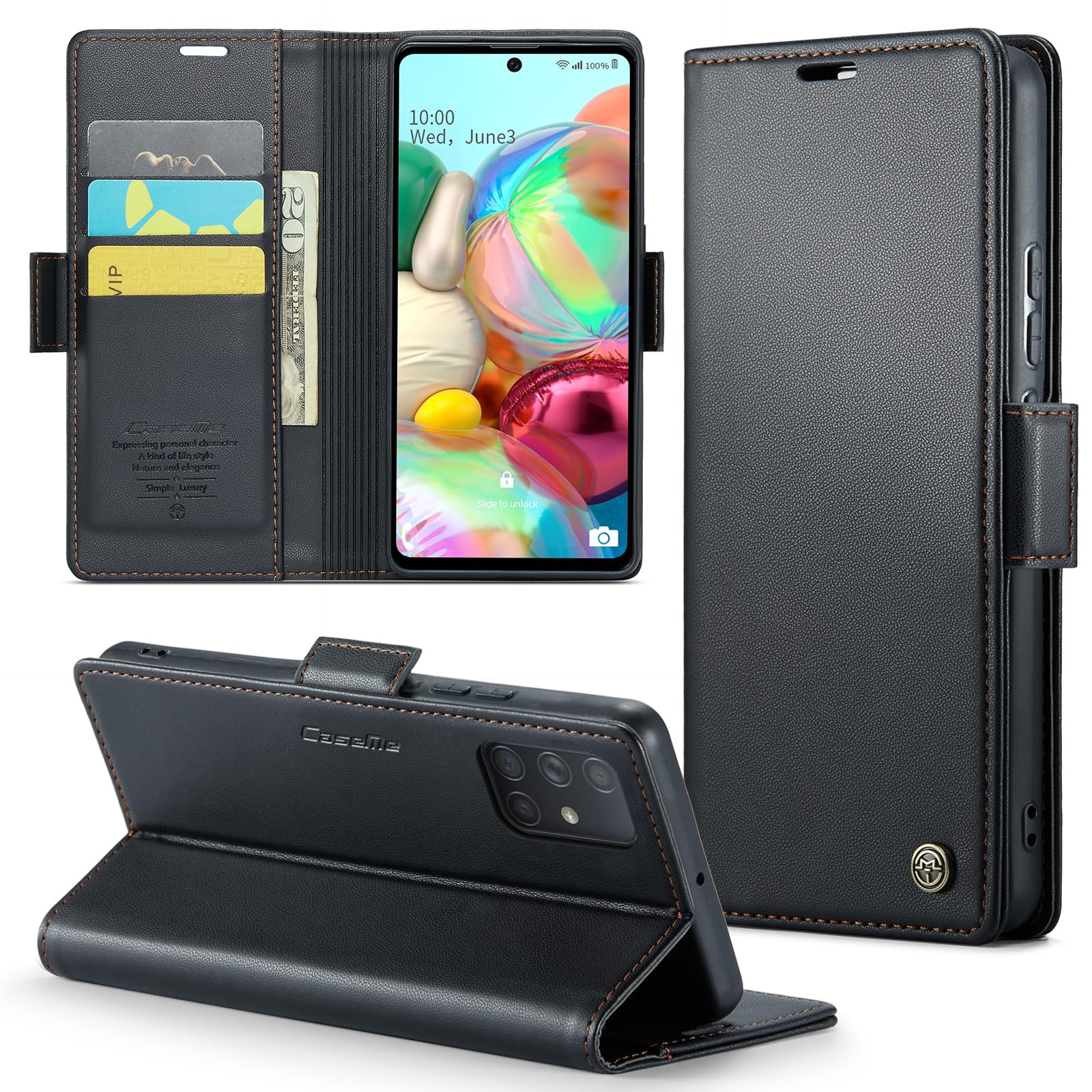 Samsung Galaxy A71(5G) Wallet Case Credit Card Holder,Magnetic Stand Leather Flip Case Cover ，Durable Shockproof Protective Cover for Samsung Galaxy A71（5G） 6.7" (Fashion Black)