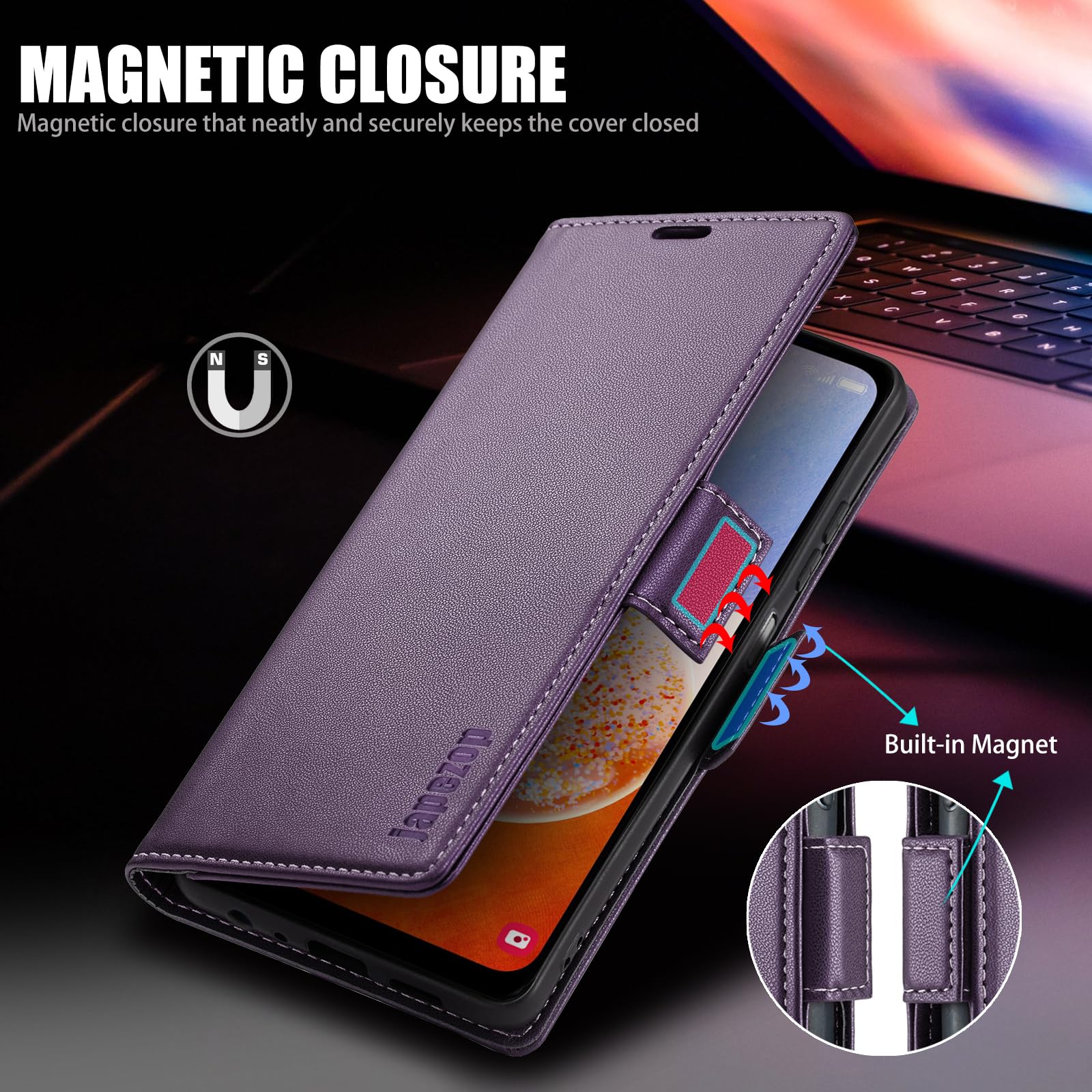 Samsung Galaxy A14 5G Case,Samsung Galaxy A14 5G Wallet Case with Card Holder [RFID Blocking] Kickstand Magnetic,Leather Flip Case Wallet for Samsung Galaxy A14 5G 6.6 Inch (Fashion Purple)