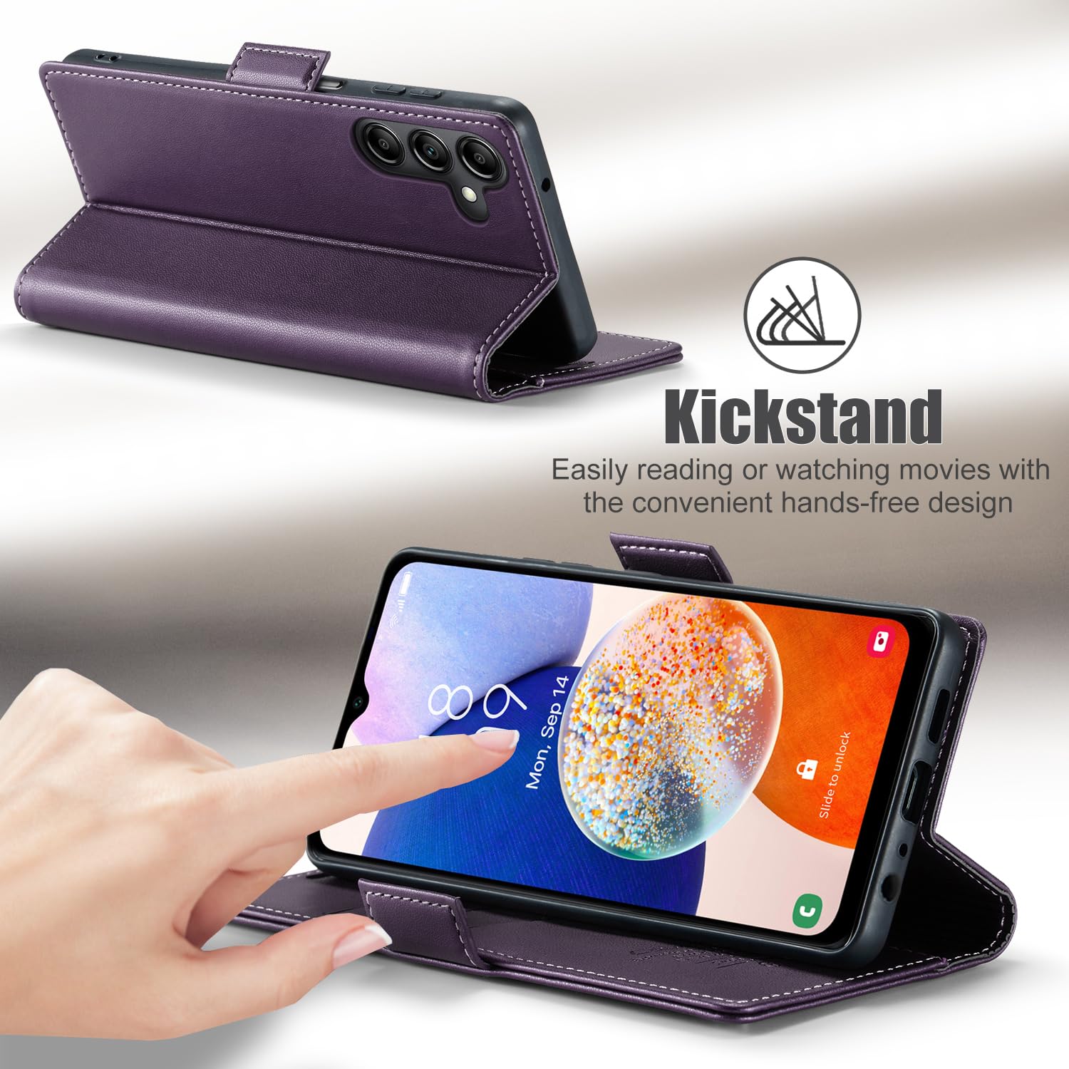 Samsung Galaxy A14 5G Case,Samsung Galaxy A14 5G Wallet Case with Card Holder [RFID Blocking] Kickstand Magnetic,Leather Flip Case Wallet for Samsung Galaxy A14 5G 6.6 Inch (Fashion Purple)