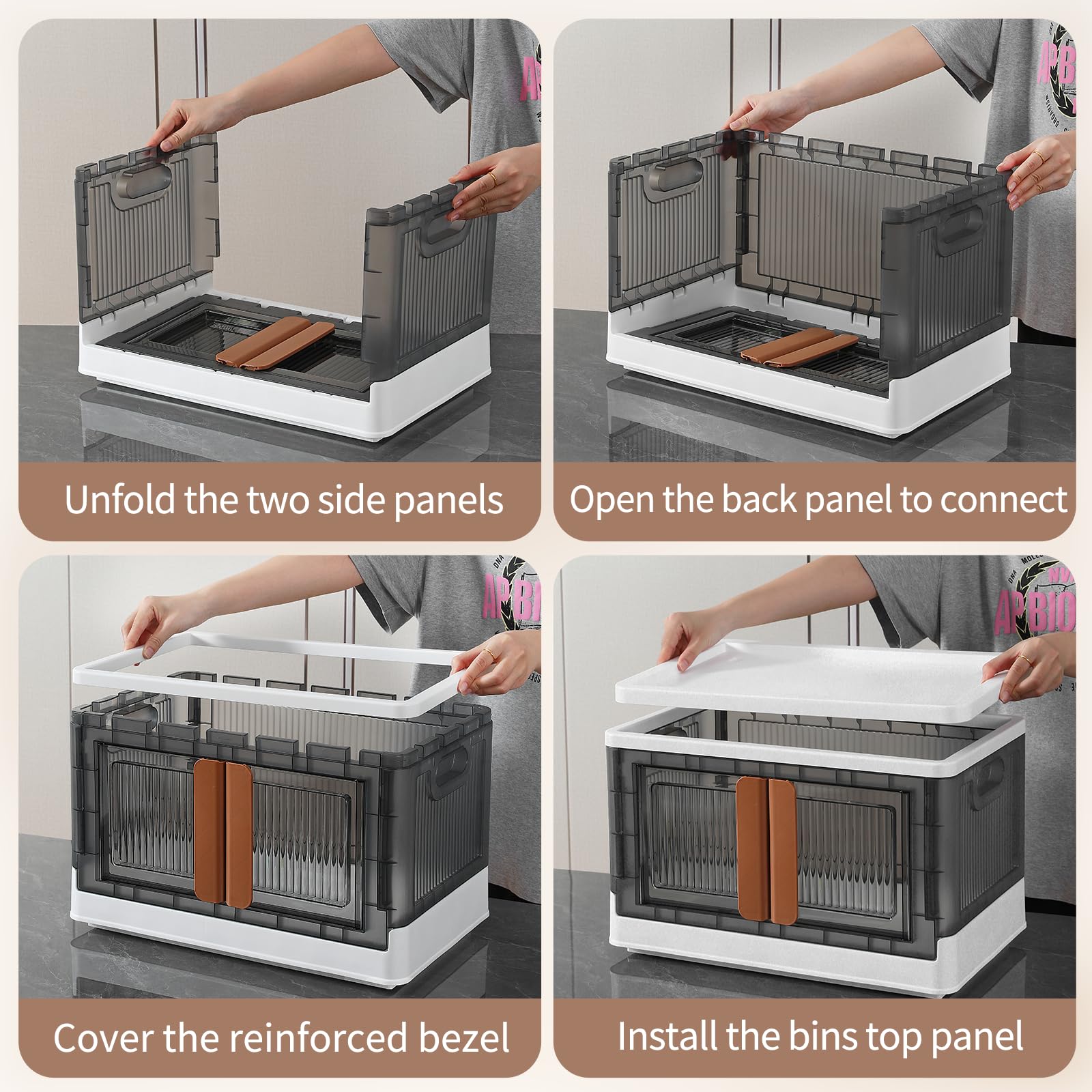 Closet Organizers and Storage - Storage Bins with Lids & Wheels 8.4 Gal, Collapsible Stackable Storage Bins, Trunk Organizer Folding Storage Box for Office, Home, Dorm Room Essentials