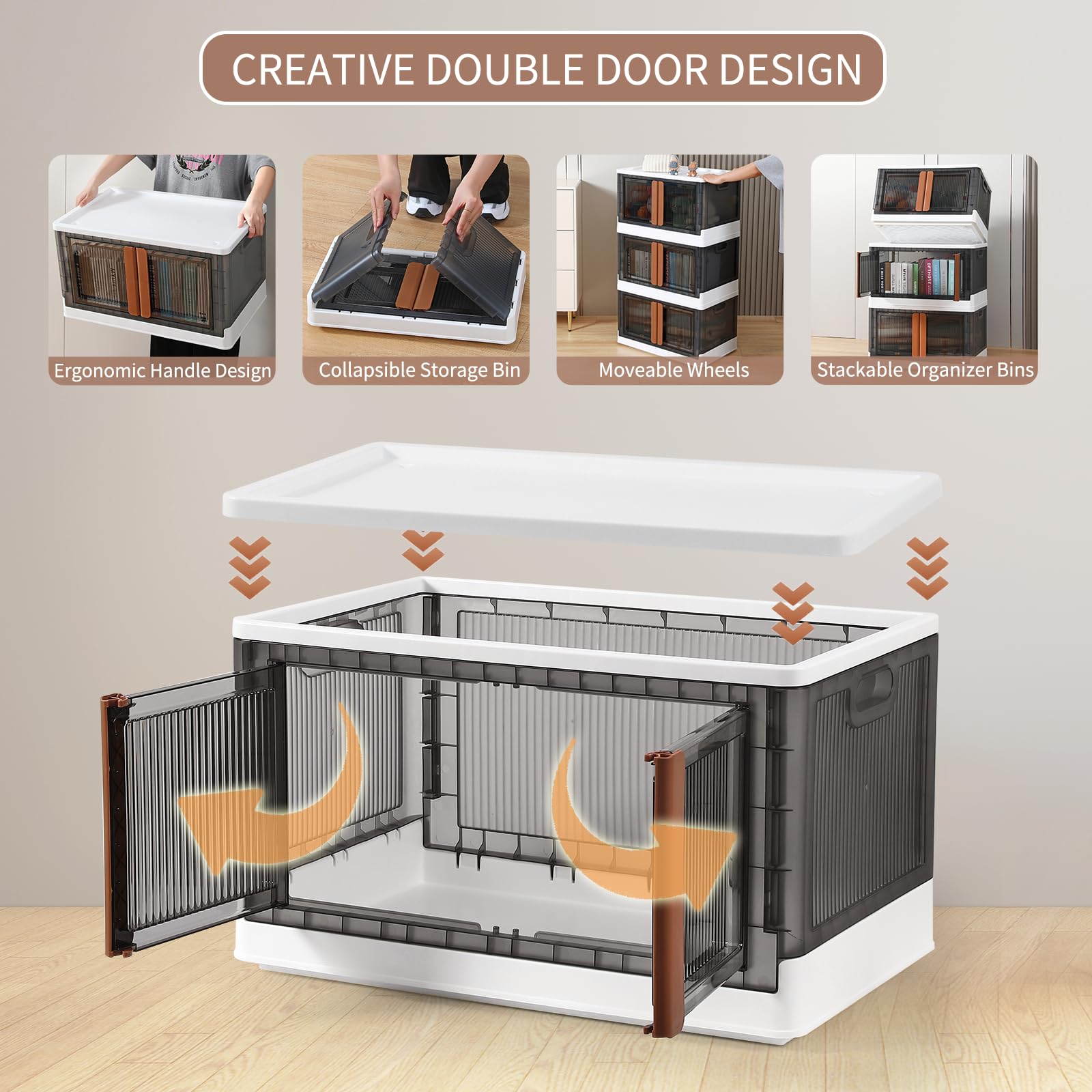 Closet Organizers and Storage - Storage Bins with Lids & Wheels 8.4 Gal, Collapsible Stackable Storage Bins, Trunk Organizer Folding Storage Box for Office, Home, Dorm Room Essentials