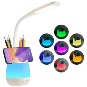 donewin rechargeable led desk lamp with color changing light, pen and phone holder - perfect study and reading lamp for kids, teens, and students - great gift for college dorm rooms