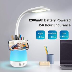 Donewin Rechargeable LED Desk Lamp with Color Changing Light, Pen and Phone Holder - Perfect Study and Reading Lamp for Kids, Teens, and Students - Great Gift for College Dorm Rooms