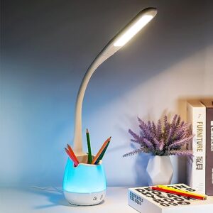 Donewin Rechargeable LED Desk Lamp with Color Changing Light, Pen and Phone Holder - Perfect Study and Reading Lamp for Kids, Teens, and Students - Great Gift for College Dorm Rooms