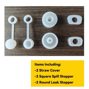 HEGAPOJA 2Sets Stanley Straw Cover,1.0 Cup Accessories Compatible 40oz/30oz,Stanley Spill Stopper,Wine Stoppers,Stanley Leak Stopper,Include 2 Lids and Square/2 Round Tumbler Stopper,pure white