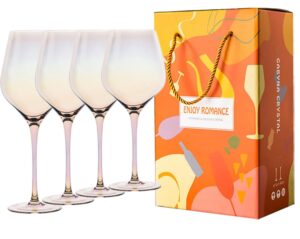 ytcykj white wine glasses set of 4, 14 oz iridescent crystal glass, rainbow universal wine glassware, long stemmed glassware for wine tasting, wedding gift, anniversary, christmas, birthday