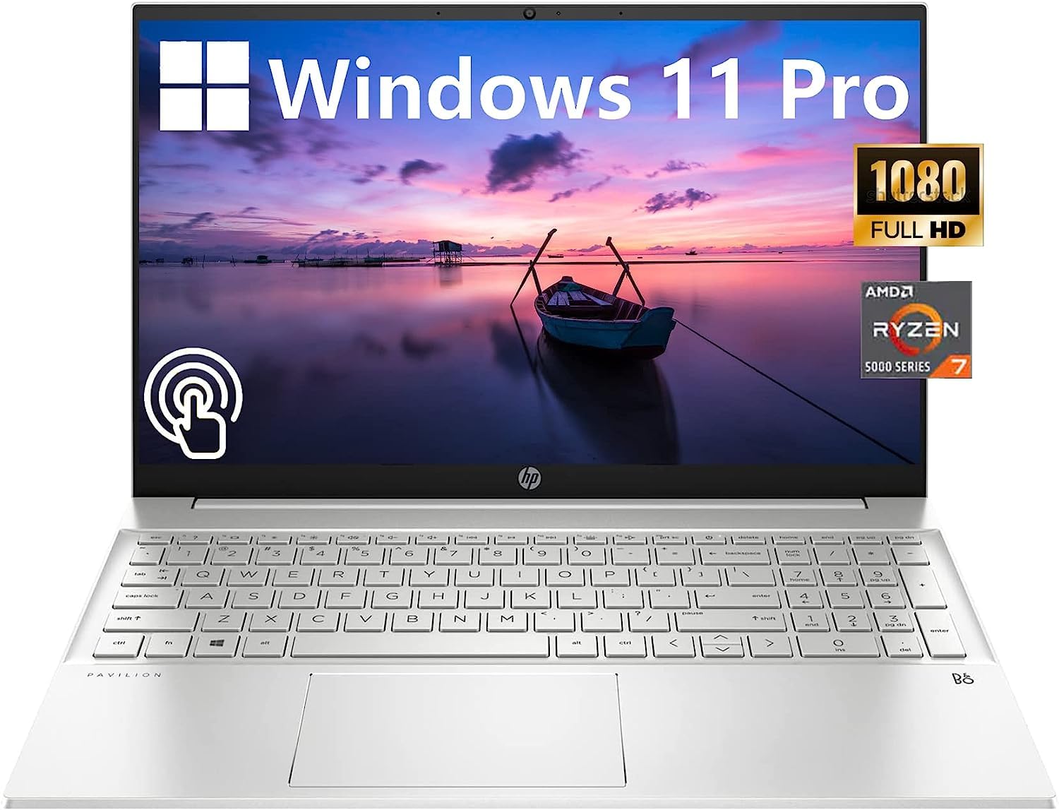 HP Pavilion 15.6 Inch FHD Touchscreen Business Laptop, AMD Ryzen 7 5825U, Windows 11 Pro, 32GB RAM, 1TB SSD, Backlit Keyboard, Numeric Keypad, Long Battery Life, 32GB USB Card, PCM