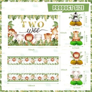 Two wild Birthday Decorations for Boys Girls, 159 Pcs Jungle Safari Theme Party Supplies for Baby - Two wild Backdrop, Cake, Cupcake Toppers, Cupcakes Wrappers, Balloons, Tablecloth, Palm Leaves,