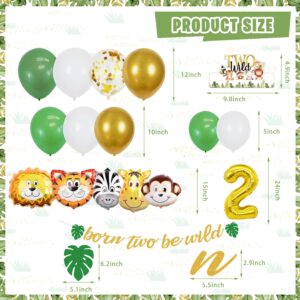 Two wild Birthday Decorations for Boys Girls, 159 Pcs Jungle Safari Theme Party Supplies for Baby - Two wild Backdrop, Cake, Cupcake Toppers, Cupcakes Wrappers, Balloons, Tablecloth, Palm Leaves,