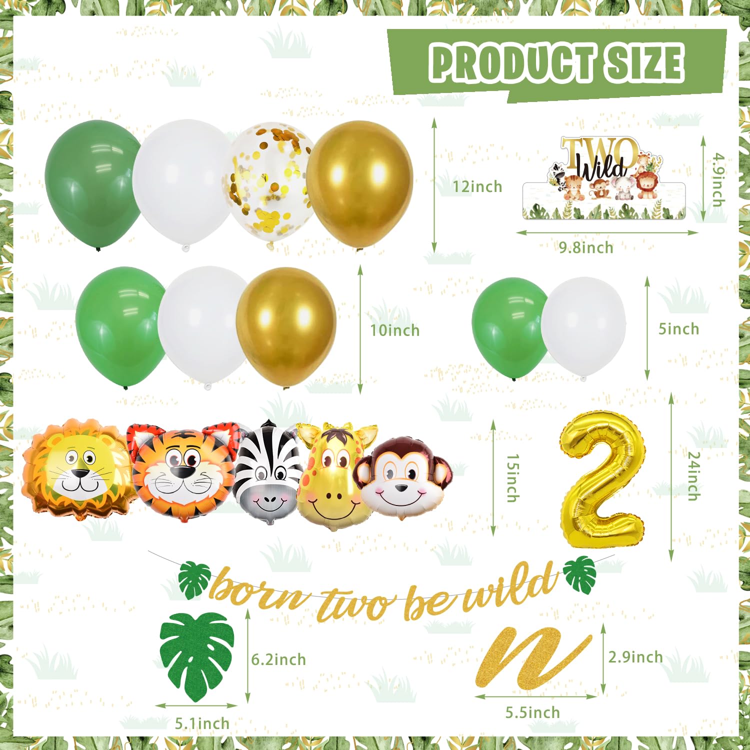 Two wild Birthday Decorations for Boys Girls, 159 Pcs Jungle Safari Theme Party Supplies for Baby - Two wild Backdrop, Cake, Cupcake Toppers, Cupcakes Wrappers, Balloons, Tablecloth, Palm Leaves,