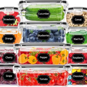 Skroam 12 Pack Airtight Food Storage Containers with Lids (6 Plastic Food Containers+6 Lids), BPA Free Kitchen Storage Containers for Pantry & Kitchen Organizer Storage, Fridge Containers, 20 Labels