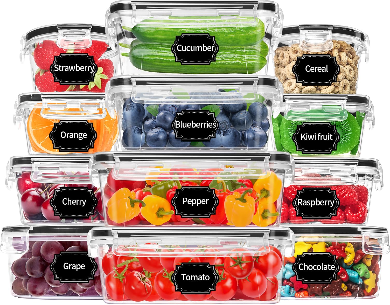 Skroam 12 Pack Airtight Food Storage Containers with Lids (6 Plastic Food Containers+6 Lids), BPA Free Kitchen Storage Containers for Pantry & Kitchen Organizer Storage, Fridge Containers, 20 Labels