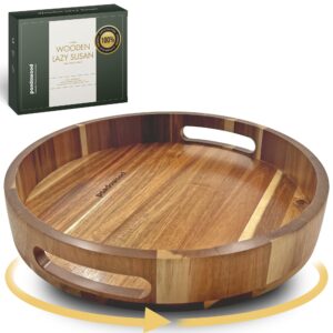 pandawood 12 inch lazy susan organizer 100% acacia wood - large lazy susan turntable organizer for cabinet, dining table, bathroom, pantry - kitchen cabinet countertop organizer - spice lazy susan