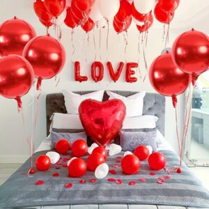 RUBFAC Red Metallic Balloons 22 Inch, 6pcs 4D Round 360 Red Chrome Balloon for Bachelorette Party Decorations, Red Metallic Balloons for Baby Shower, Birthday and More