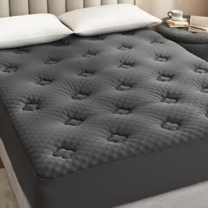 hansleep memory foam queen mattress topper, queen mattress pad cover with deep pocket, breathable pillow top mattress topper queen with gel foam, 60x80 inches, charcoal