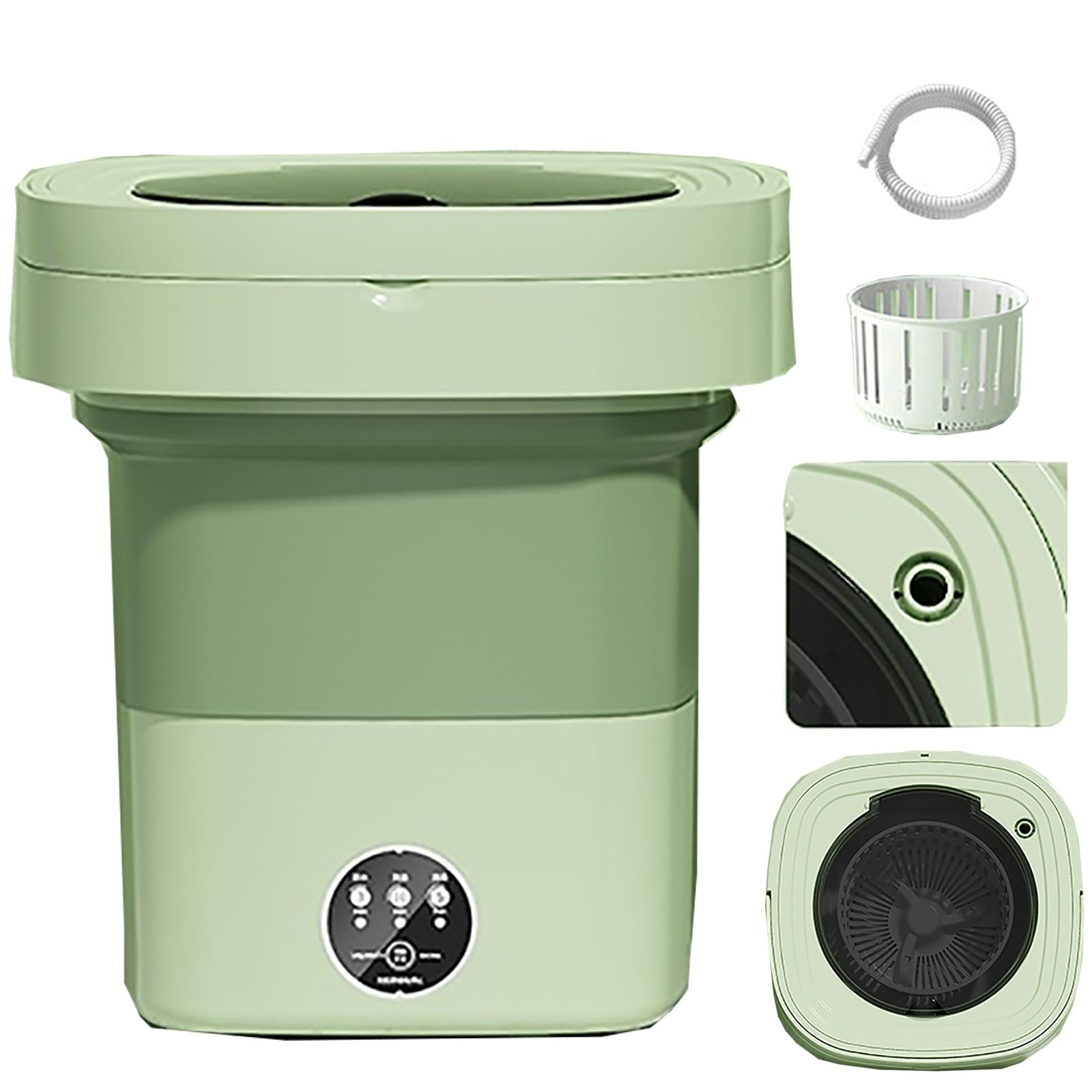 Portable Washing Machine, Mini Washing Machine Foldable, 15l Large Capacity, for Camping, Rv, Travel, Small Spaces, Lightweight and Easy to Carry (Color : Green)