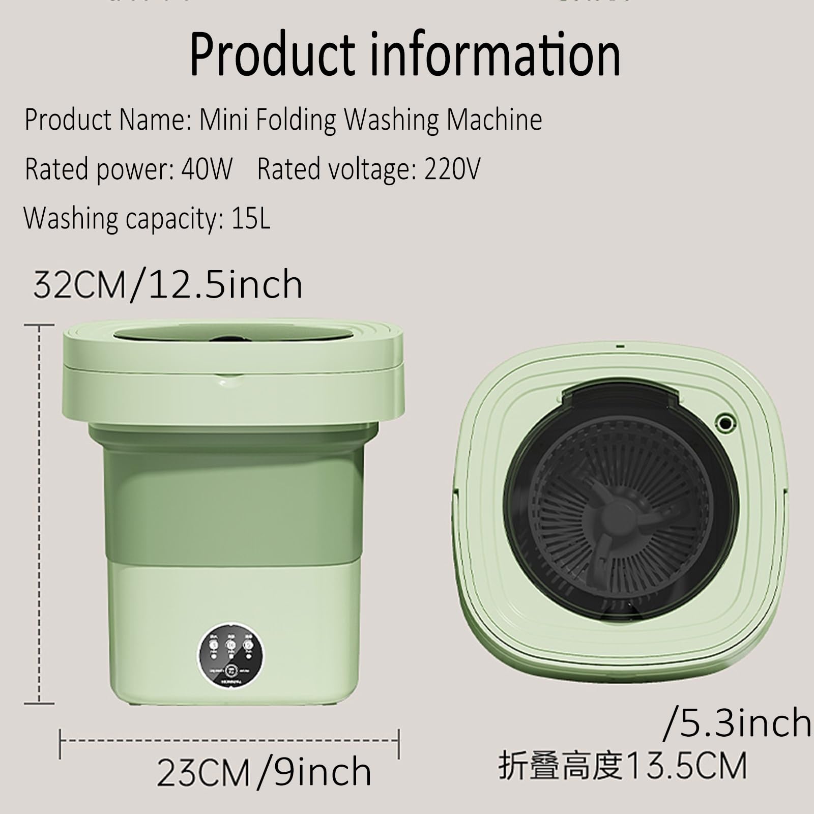 Portable Washing Machine, Mini Washing Machine Foldable, 15l Large Capacity, for Camping, Rv, Travel, Small Spaces, Lightweight and Easy to Carry (Color : Green)