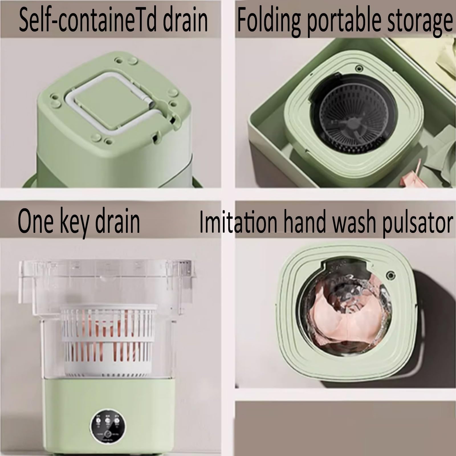 Portable Washing Machine, Mini Washing Machine Foldable, 15l Large Capacity, for Camping, Rv, Travel, Small Spaces, Lightweight and Easy to Carry (Color : Green)