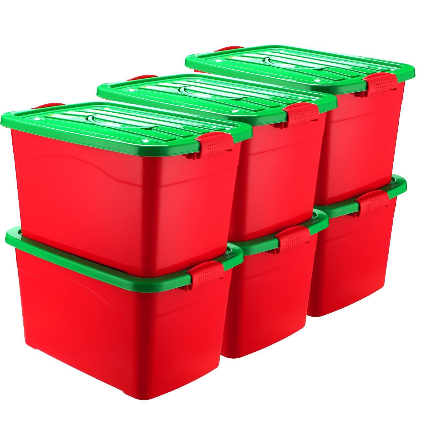 Barydat 6 Pcs Christmas Storage Bins with Lids 30 Qt Stackable Plastic Christmas Storage Totes Containers Latching Lid Christmas Storage Bins Organization Bins for Holiday Decor Daily Use (Red)