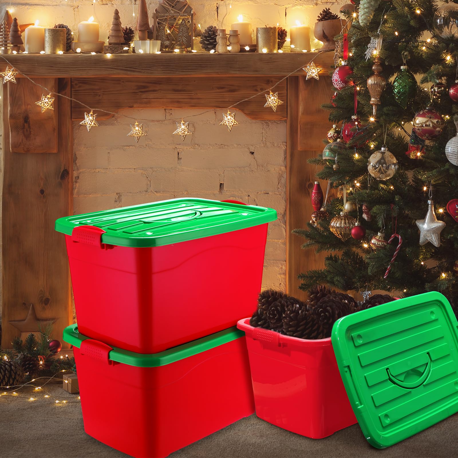 Barydat 6 Pcs Christmas Storage Bins with Lids 30 Qt Stackable Plastic Christmas Storage Totes Containers Latching Lid Christmas Storage Bins Organization Bins for Holiday Decor Daily Use (Red)