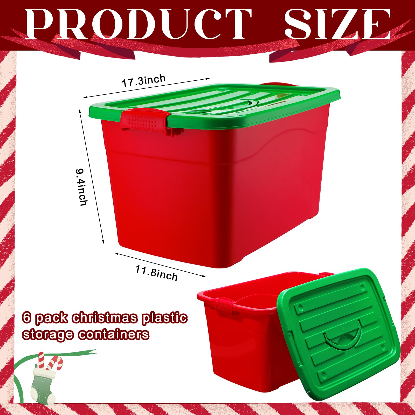 Barydat 6 Pcs Christmas Storage Bins with Lids 30 Qt Stackable Plastic Christmas Storage Totes Containers Latching Lid Christmas Storage Bins Organization Bins for Holiday Decor Daily Use (Red)