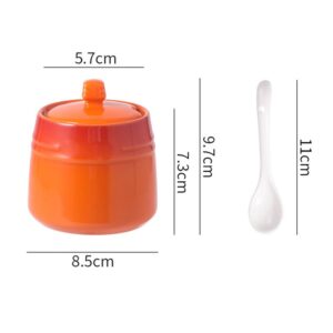 Luxshiny Salt Pig Ceramic Sugar Bowl with Lid and Spoon Porcelain Sugar Salt Pepper Storage Jar Seasoning Container Sugar Holder Sugar Cube Jar Coffee Bar Accessories Orange