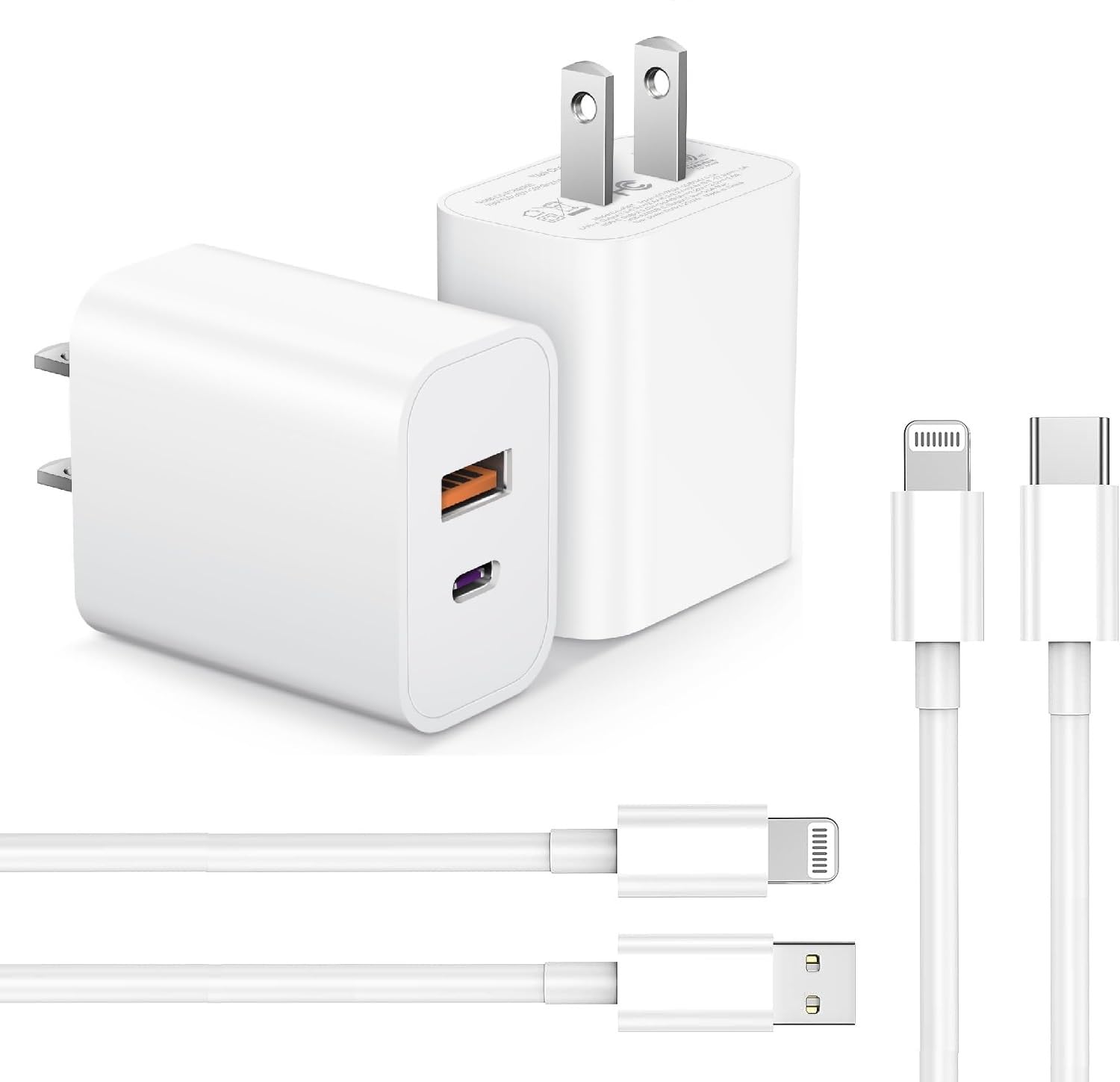 [Apple MFi Certified] iPhone Fast Charger, 2Pack esbeecables 20W Dual Port PD3.0 USB-C + QC3.0 USB-A Rapid Wall Charger with 2X 6ft Lightning Cables for iPhone 15/14/13/12/11/ XS/XR/X/8/7/iPad/AirPods