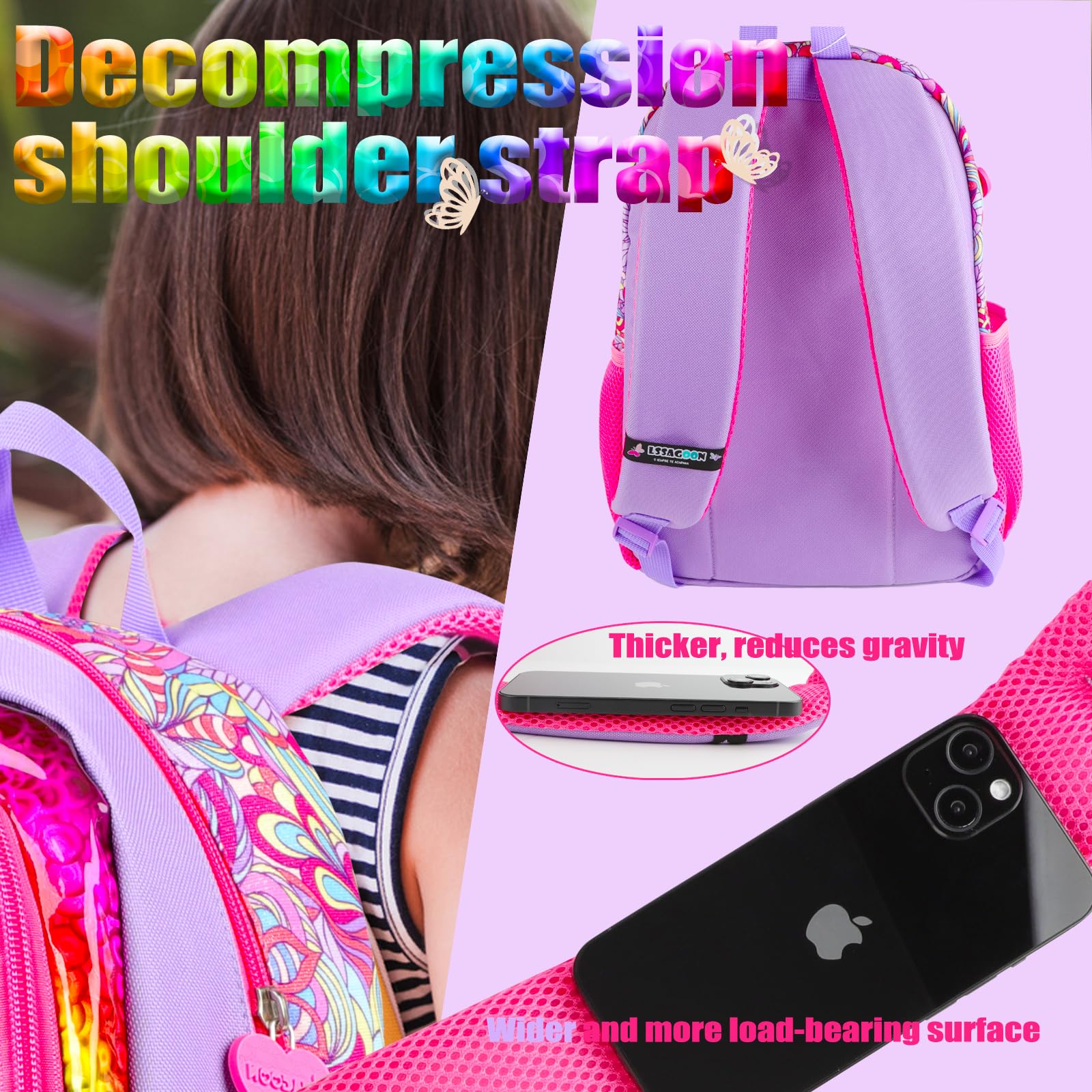 LSSAGOON Butterfly Wings Sequins Backpack with Lunch Bag for Girls Kids Teenage,Lightweight School Bag Set for Elementary Preschool Bookbag, Casual Rucksack for Travel Gift