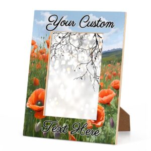 Mardesigns Poppy Field Personalized 5x7 Picture Frame,Red Flower Customized Wooden Photo Picture Frame Fits 5x7 & 4x6 Picture for Wall and Table Vertical or Horizontal Display Photo Frame