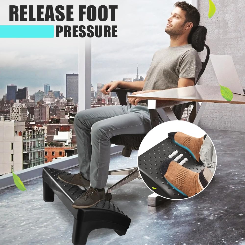 CEECOLES Foot Rest Under Desk at Work, Ergonomic Foot Stool with Massage Surface and Roller for Pain Relief, Upgrade Quality Durable Design Foot Rest with Detachable Footstool for Work Airplane Train