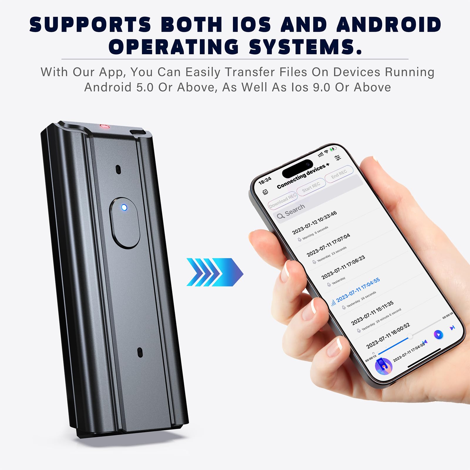 Ajunbee 64GB Smart Voice Recorder, Voice Activated Recorder with App, 800 Hours Recording Capacity, 60 Hours Continuous Recording,Enhanced AI Noise Canceling, Recording Device for Meeting, Lecture