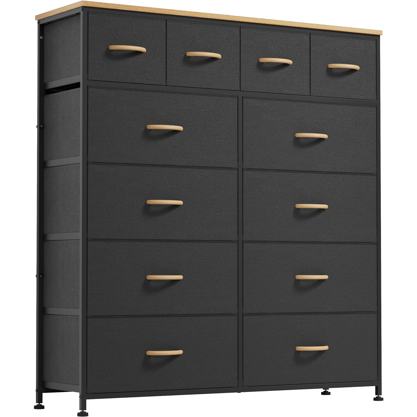 YILQQPER Dresser for Bedroom with 12 Drawers, Large Tall Dresser for Closet, Living Room, Nursery, Dorm, Chest of Drawers with Fabric Bins, Leather Front, Wooden Top, Metal Handle (Cyan)