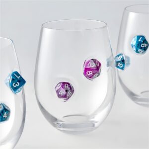 LIIGEMI Stemless Wine Glass with DND Dice Embedded, Handmade Red Wine Glasses, Drinking Glasses, 18.5 oz，Set of 2，Gift for D&D or RPG Player (Purple)