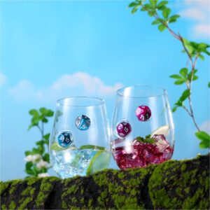 LIIGEMI Stemless Wine Glass with DND Dice Embedded, Handmade Red Wine Glasses, Drinking Glasses, 18.5 oz，Set of 2，Gift for D&D or RPG Player (Purple)