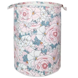 amrose baby laundry hamper, 19.6'' large canvas nursery laundry hamper basket for boys girls, nursery storage hamper for laundry, toys, clothes, watercolor floral