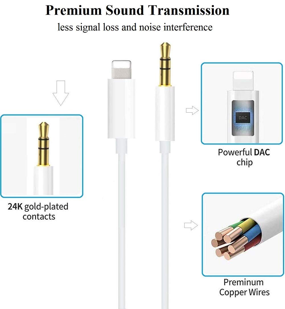 Veetone 2 Pack Aux Cord for iPhone, 3.3ft [Apple MFi Certified] Lightning to 3.5mm AUX Audio Cable Compatible for iPhone 14 13 12 11 XS XR X 8 7 for Home Car Stereo/Headphone/Speaker, Support All iOS