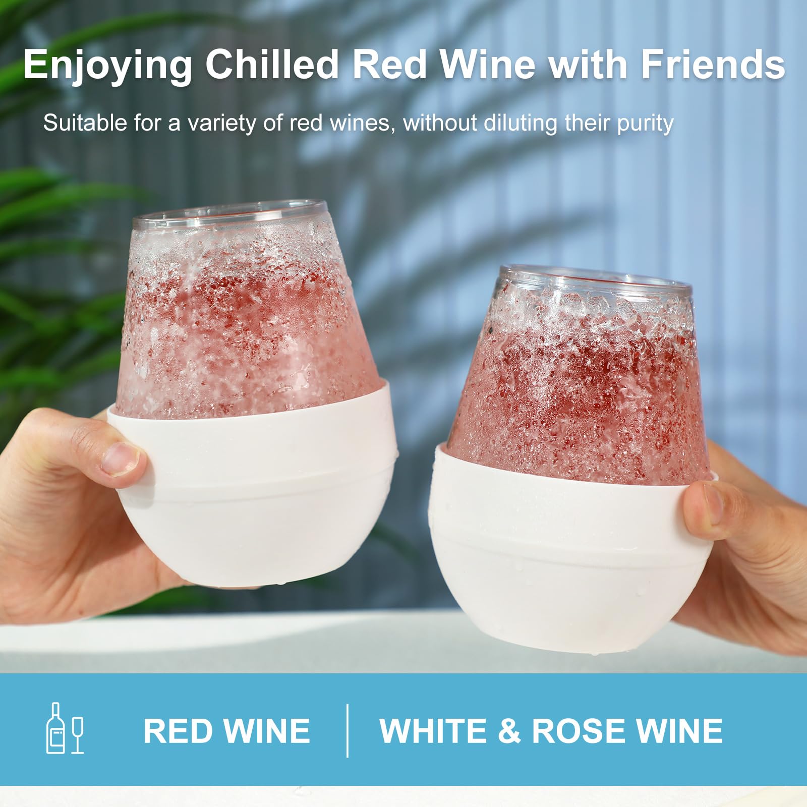 Freeze Cooling Wine Cups Set: 2 Pcs With Freezing Gel, Plastic Double Wall Insulated Frozen Mugs- Suitable For Red And White Wine, Iced Tea, Juice, 9oz, Gift Essentials