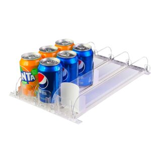 Drink Organizer for Fridge, Soda Can Beverage Dispenser Display Self- Pusher Glide Fridge Organizers - Holds Up to 12 Cans (310mm, White- baffle)