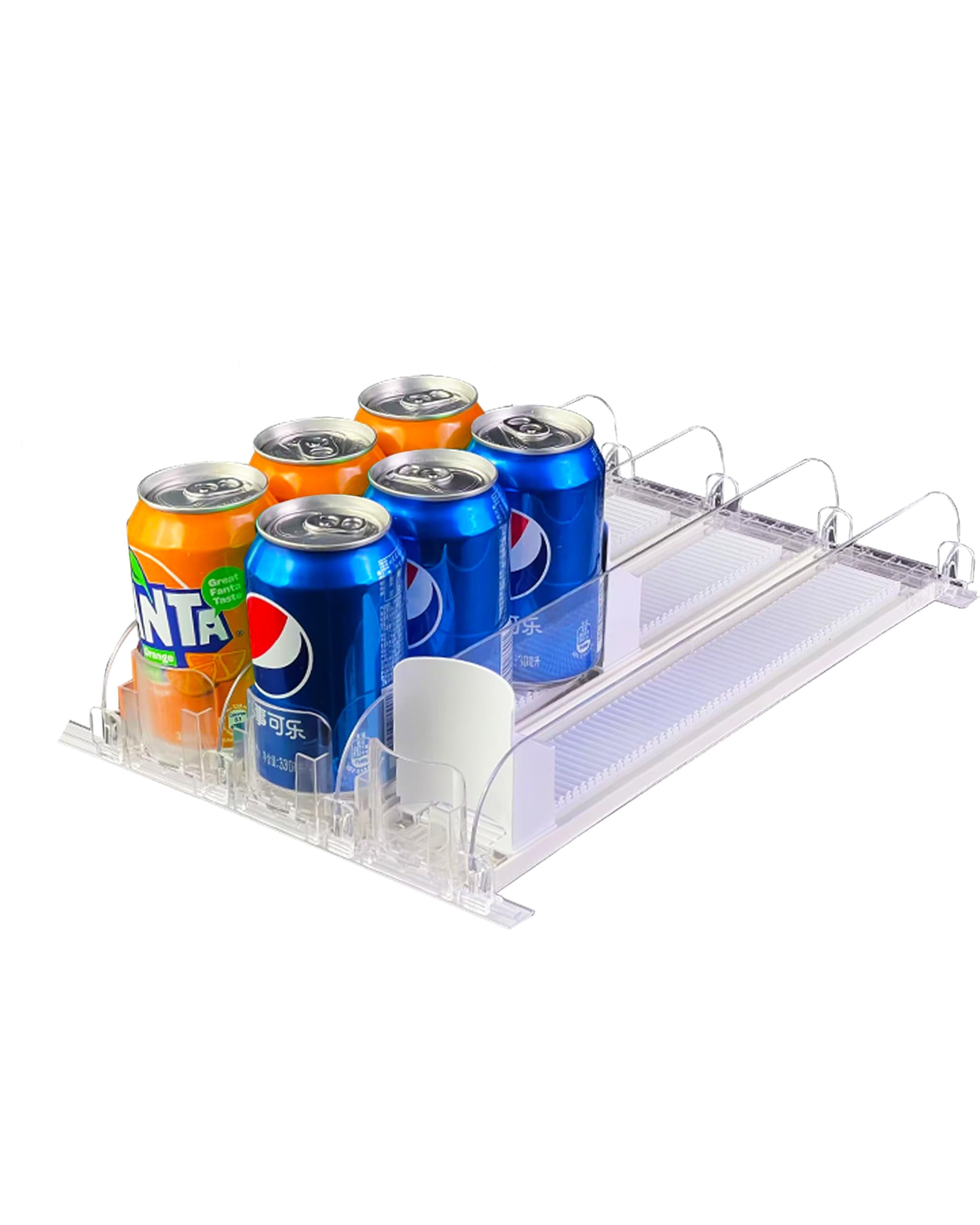 Drink Organizer for Fridge, Soda Can Beverage Dispenser Display Self- Pusher Glide Fridge Organizers - Holds Up to 12 Cans (310mm, White- baffle)