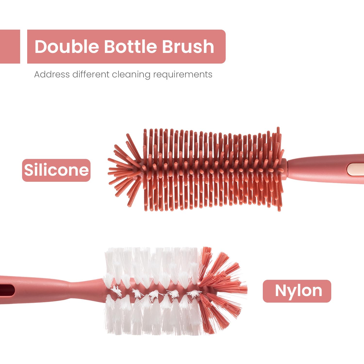 Ariseno 5-in-1 Baby Bottle Brush Set, Bottle Brush for Baby, Baby Bottle Scrubber, Including Silicone & Nylon Bottle Brush, Bottle Cap Brush, Straw Brush, Nipple Brush, BPA-Free (Red)