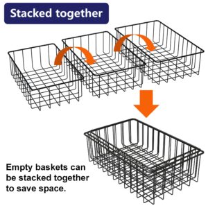 12 Pack (3 Szie) Small Wire Storage Baskets for Organizing,Pantry Organization Bins for Cabinets, Metal Basket for Kitchen, Laundry, Garage, Fridge, Bathroom Countertop,Freezer Organizer(Black)